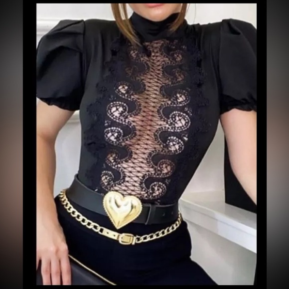 Mohair Pear Boutique | Tops | Sweet Lace Open Horizontal Sheer Black ...